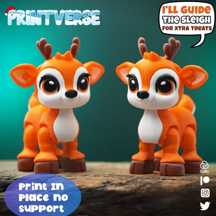 3D Printable Flexy Print In Place Baby Reindeer by Printverse